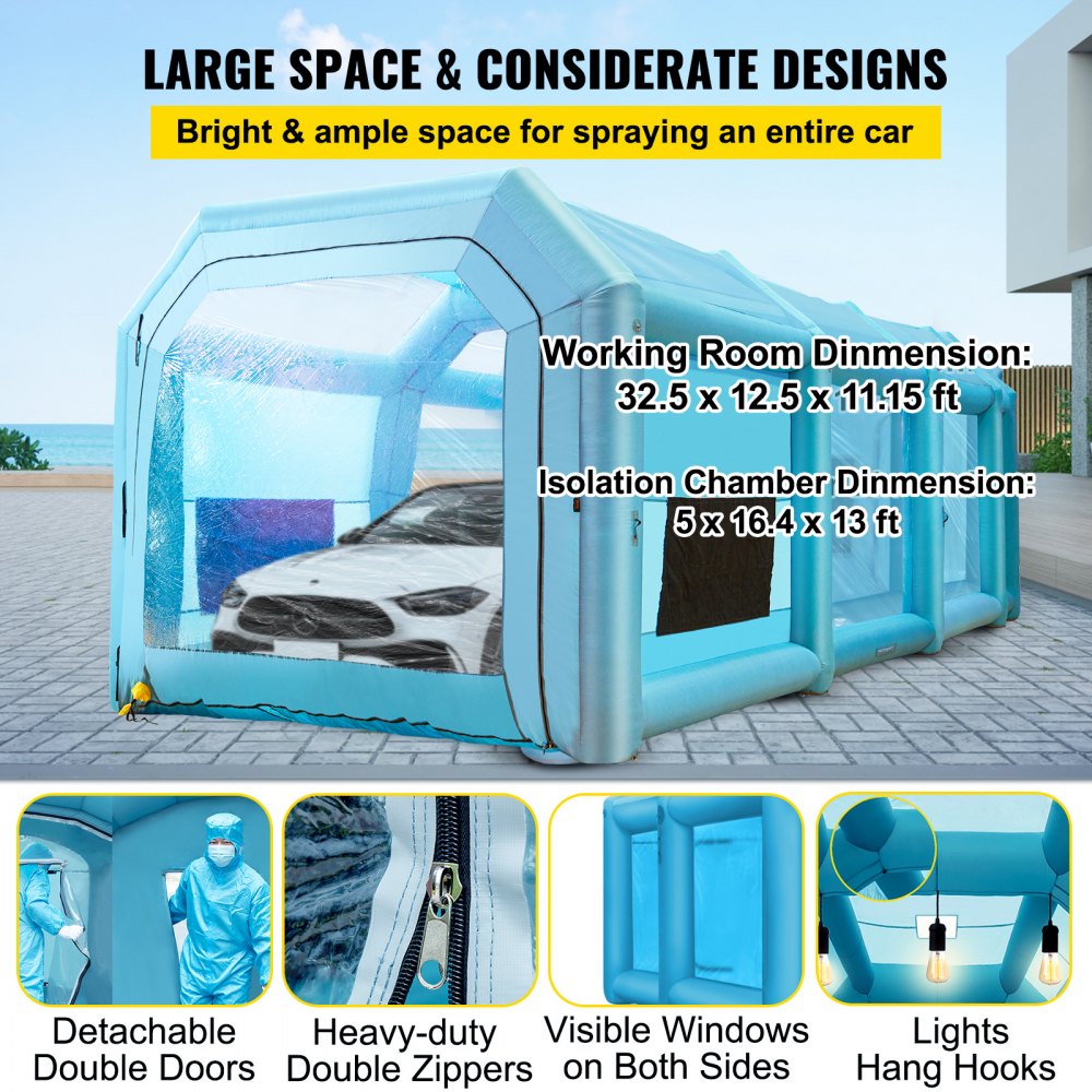 VEVOR 39.4x16.4x13.1ft Inflatable Spray Booth Custom Tent Paint Booth ...