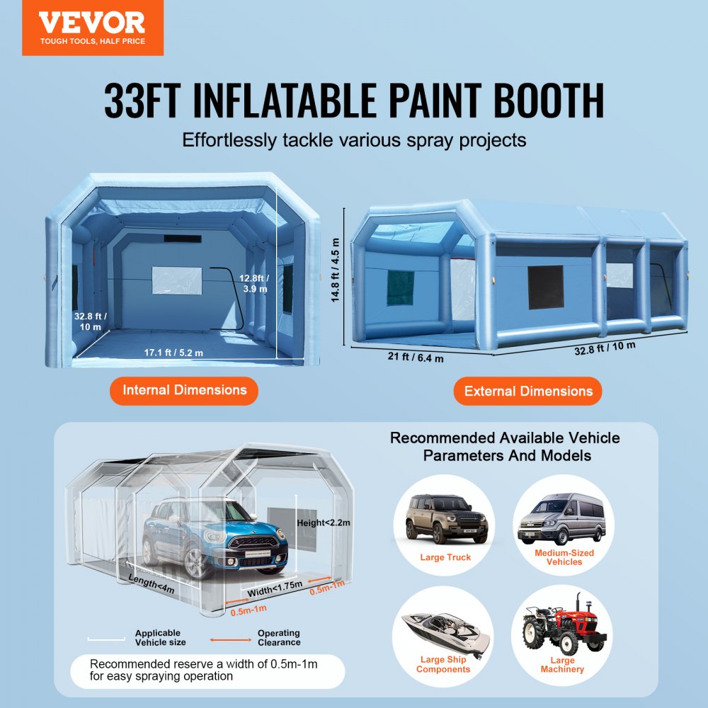 VEVOR Inflatable Paint Booth 32.8x21x14.8ft Inflatable Spray Booth ...