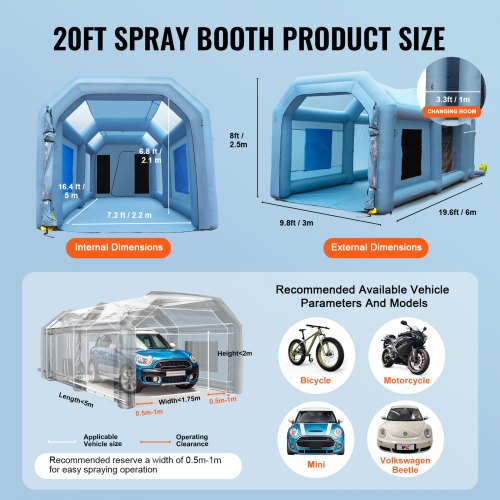 VEVOR Inflatable Paint Booth, 20x10x8ft Inflatable Spray Booth, High ...