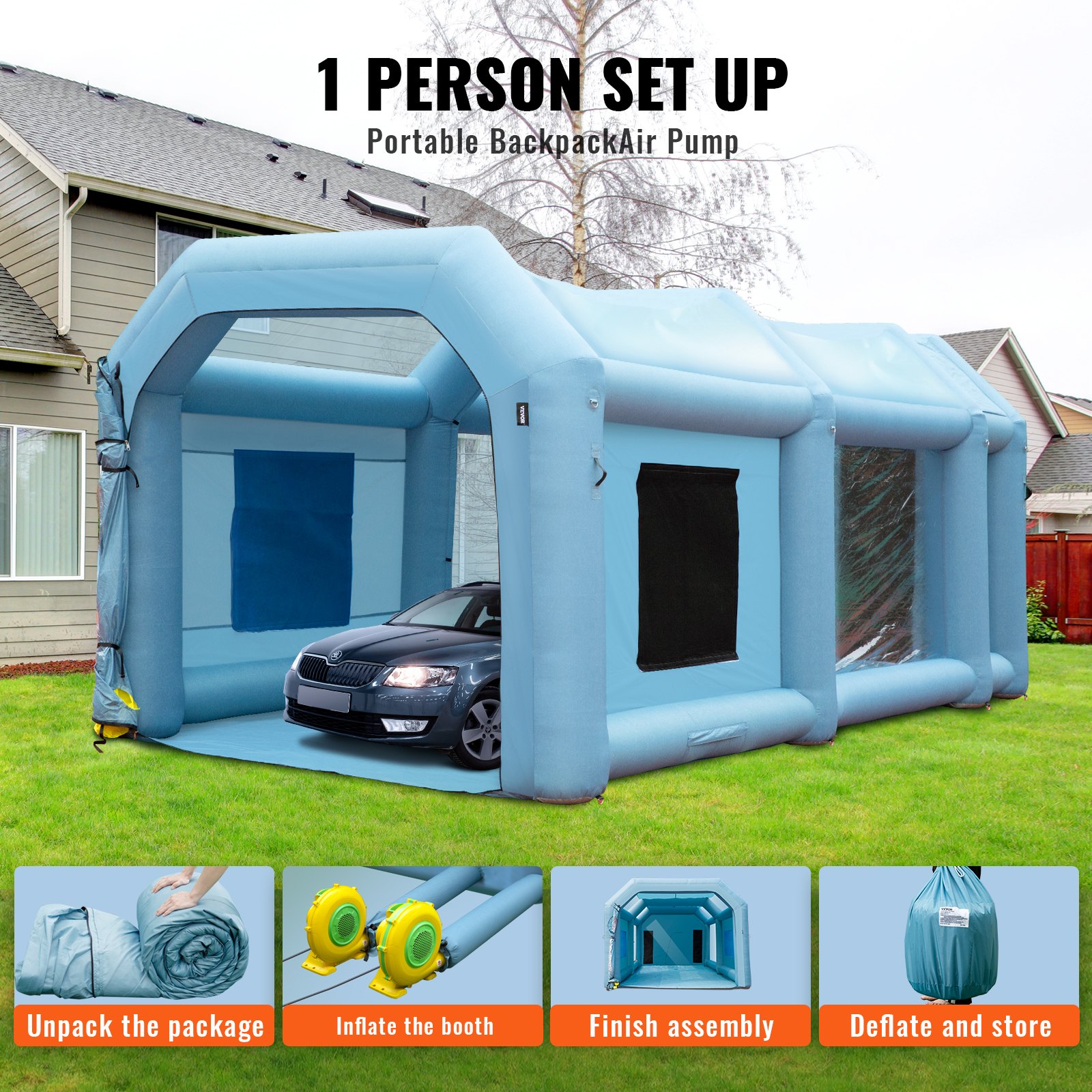 VEVOR Inflatable Paint Booth, 20x10x8ft Inflatable Spray Booth, High ...