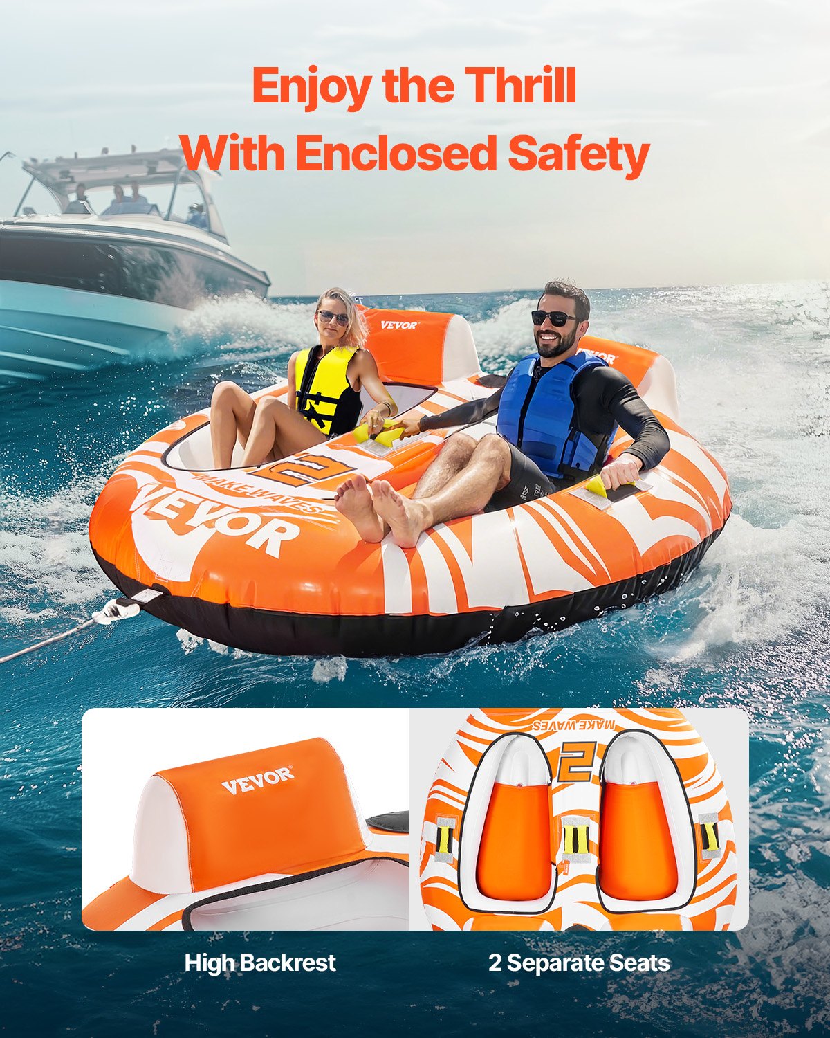 VEVOR Towable Tubes for Boating 2 Person, Inflatable Boat Tubes and ...