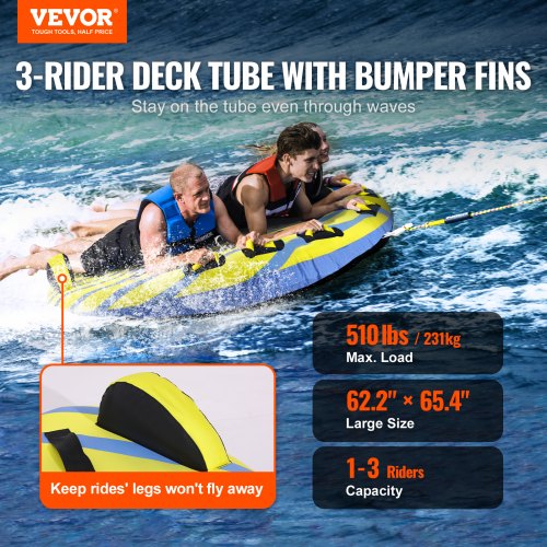 VEVOR Towable Tube for Boating, 1-3 Riders Inflatable Towable Tube with ...