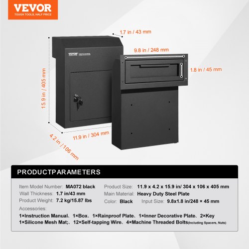 VEVOR Through The Door Key Drop Box, Heavy Duty Steel Through the Door ...