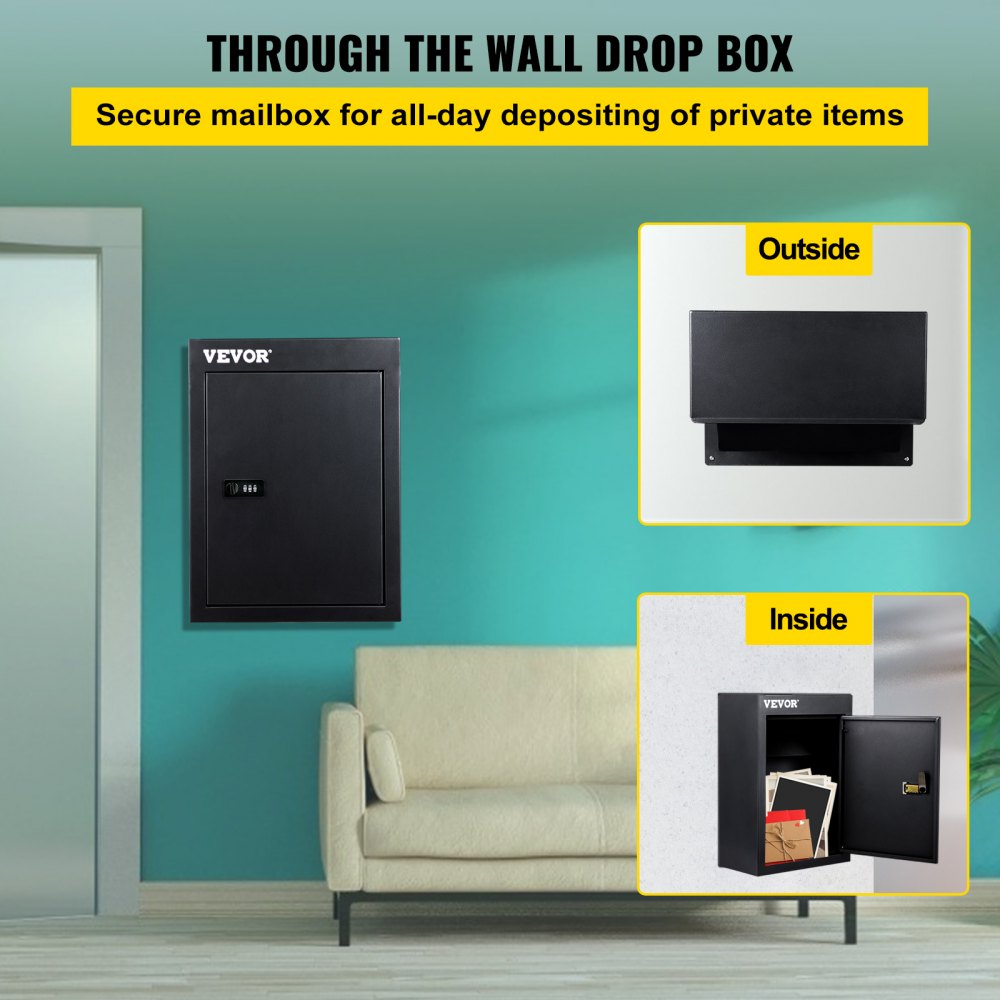 VEVOR Through The Wall Drop Box, 12.5''x6.3''x16.9'' Mail Drop Box w ...