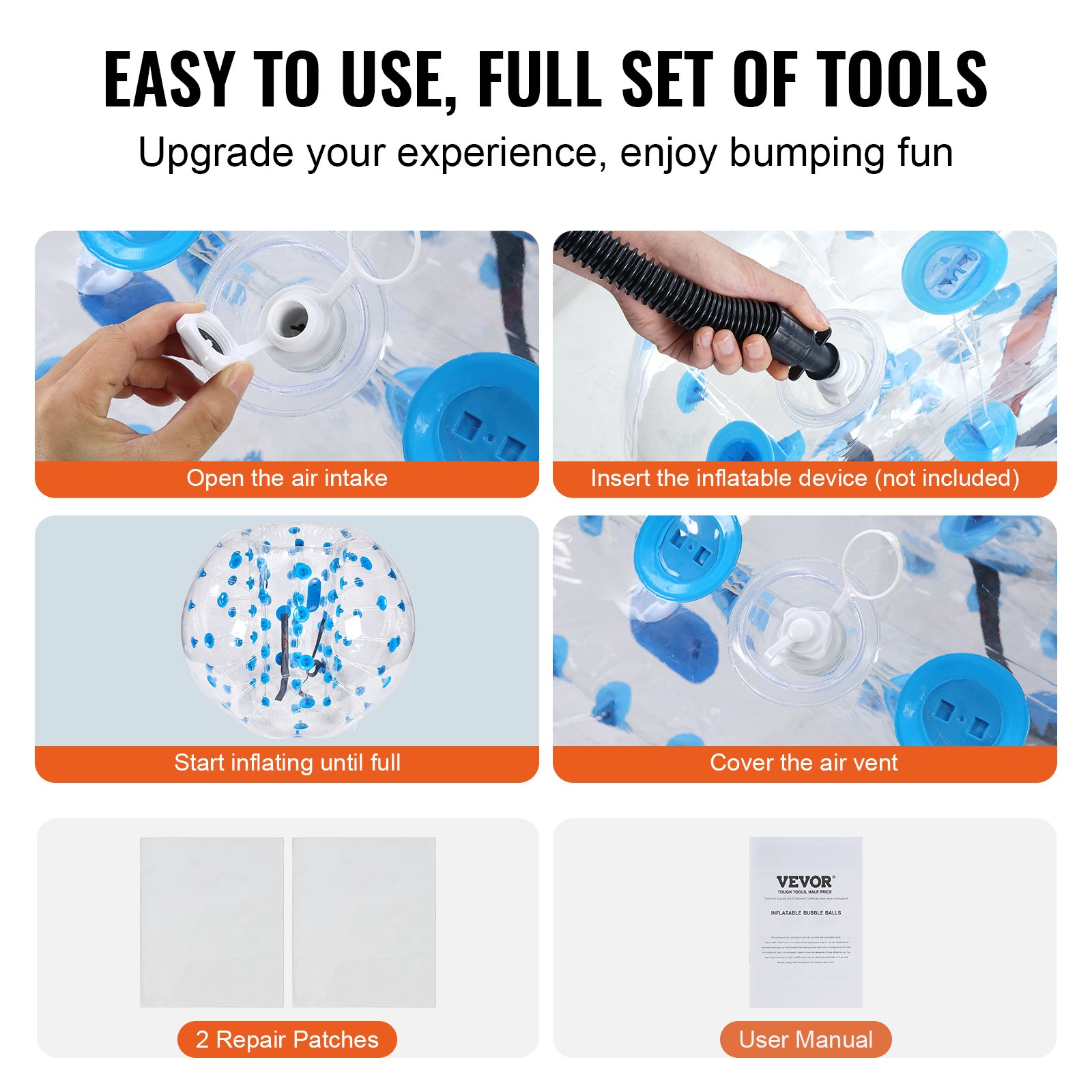 VEVOR Inflatable Bumper Balls 2-Pack, 5FT/1.5M Body Sumo Zorb Balls for ...