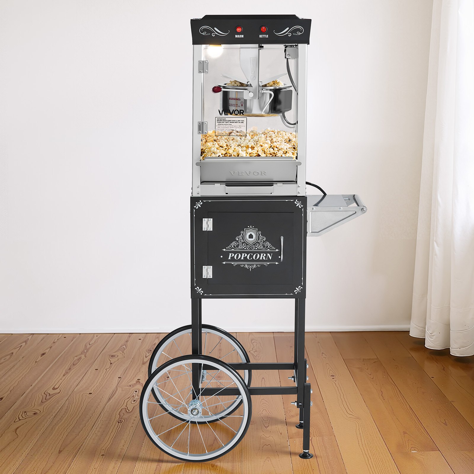 VEVOR Popcorn Machine with Cart, 8oz Stainless Steel Kettle, 800W ...