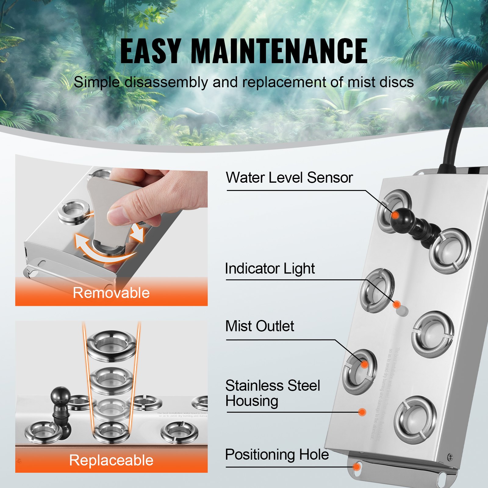 VEVOR 6 Head Ultrasonic Mist Maker 4500mL/H Ultrasonic Fogger IP67 ...