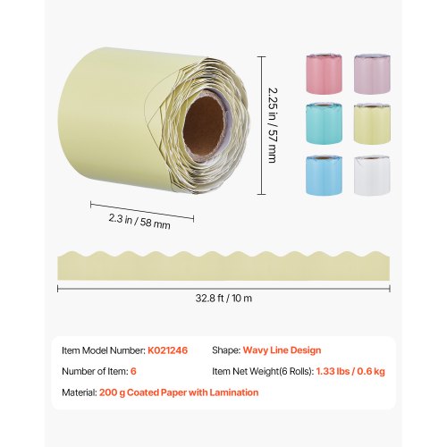 Bulletin Board Borders 6 Rolls 32.8 Ft Rolled Scalloped Border Trim for ...
