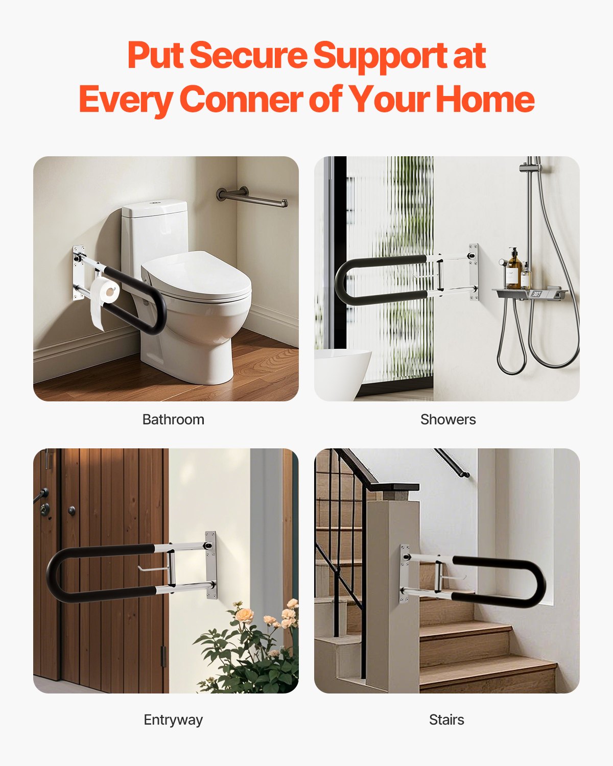 VEVOR Swing Up Grab Bar with Toilet Paper Holder – 30 Inch