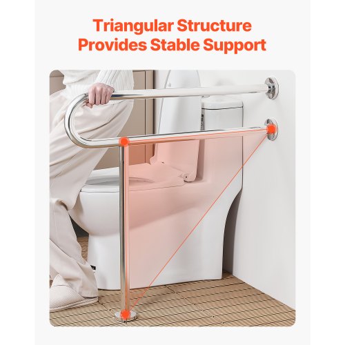 Toilet Safety Rail with Leg 31.5 In 300lb Load Capacity Stainless Steel ...