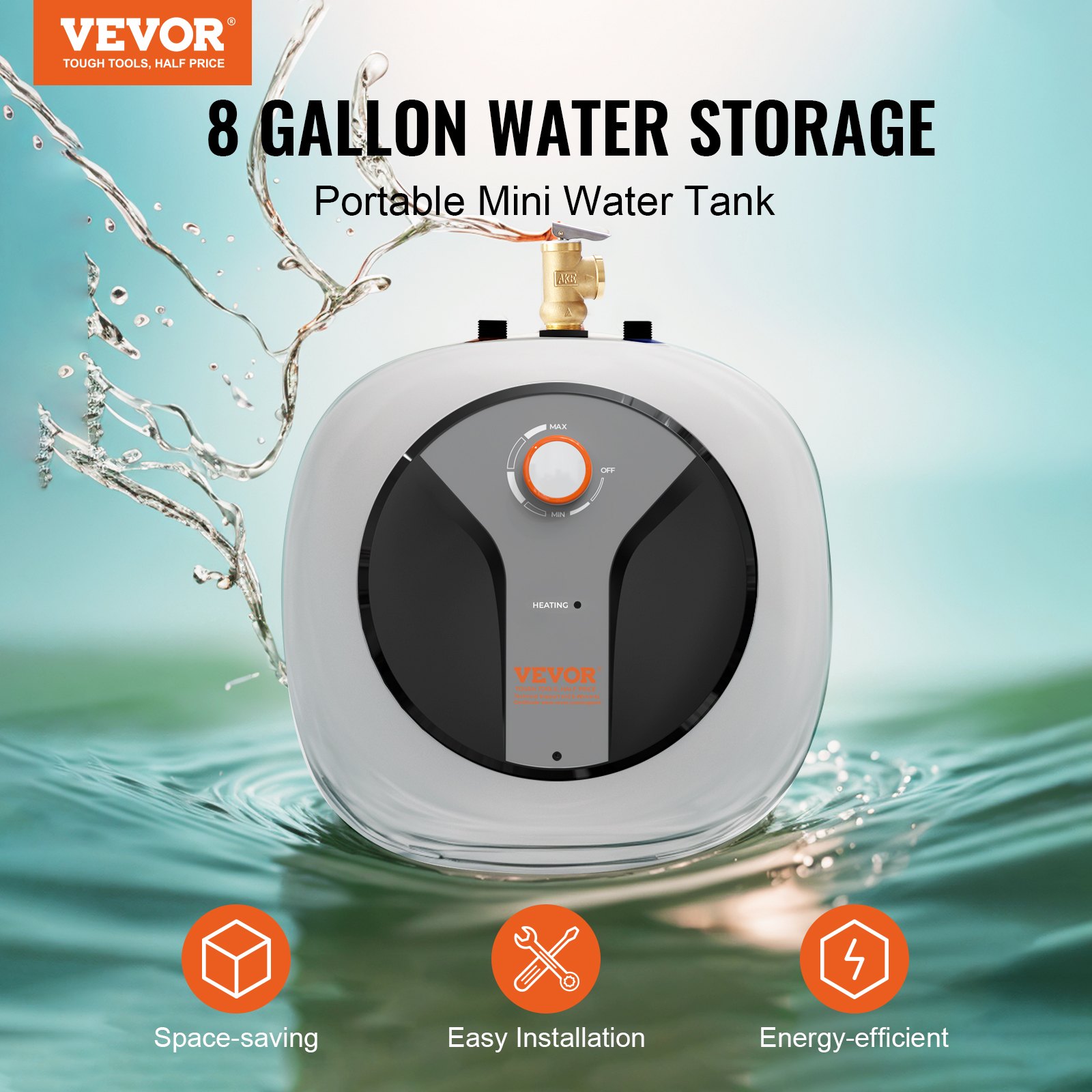 VEVOR Electric Mini-Tank Water Heater 8-Gallon Tank, 1440W Hot Water ...