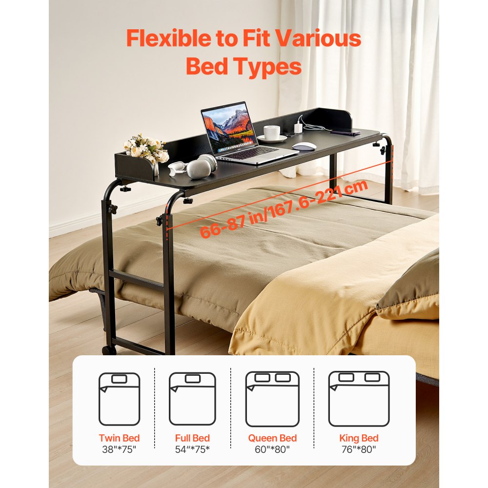 VEVOR Overbed Table With Wheels | Adjustable Rolling Desk