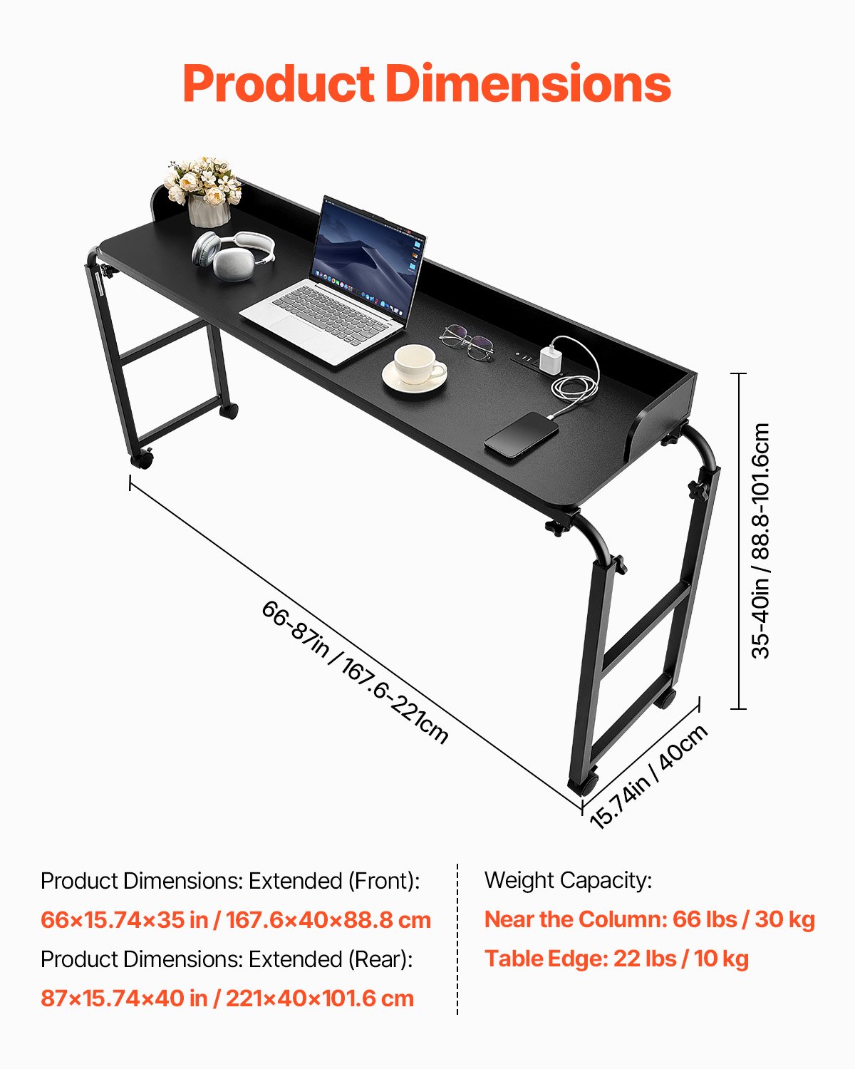 VEVOR Overbed Table With Wheels | Adjustable Rolling Desk
