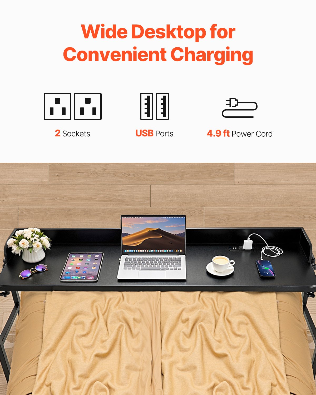 VEVOR Overbed Table With Wheels | Adjustable Rolling Desk