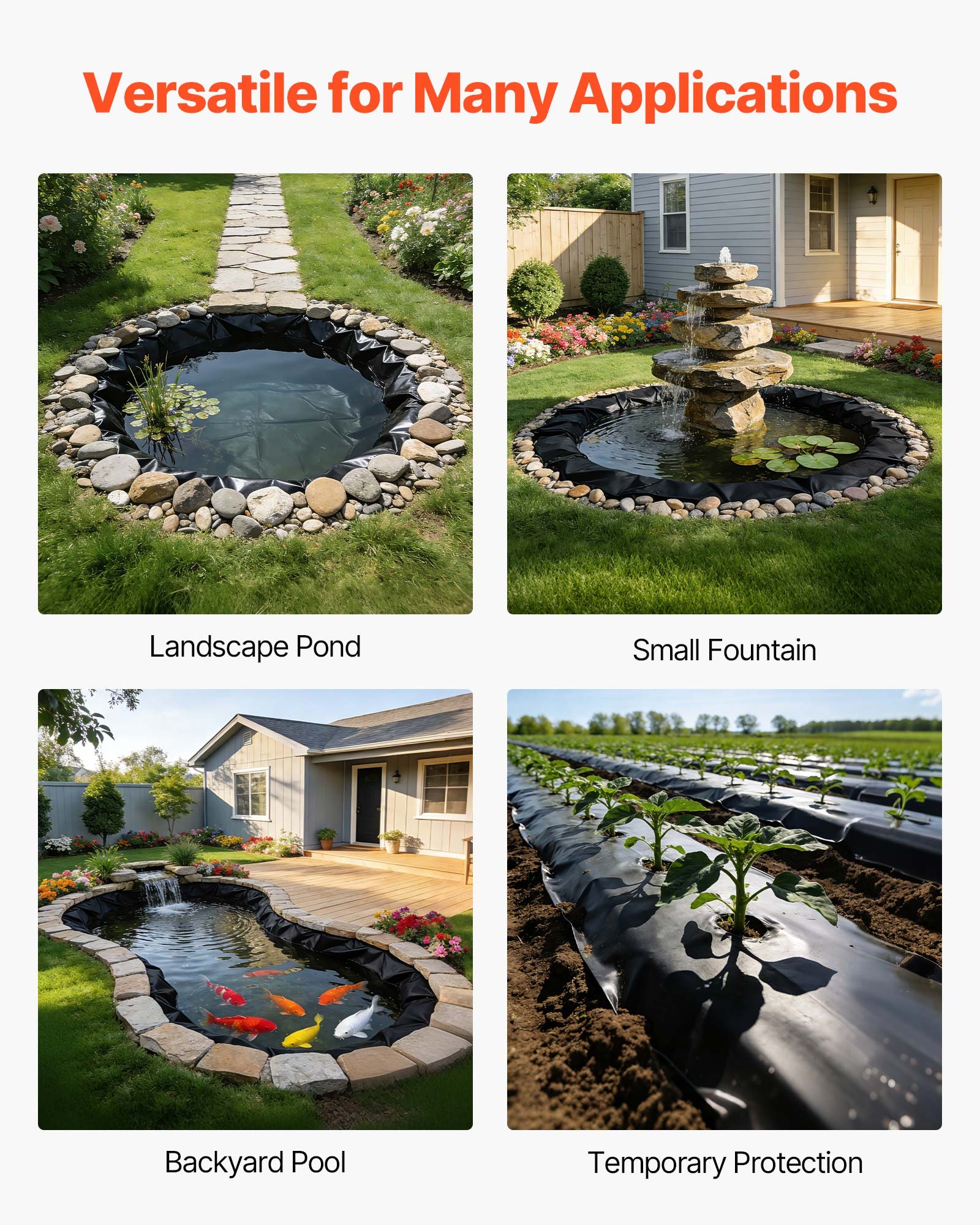 VEVOR 15 x 15 ft Pond Liner, 45 Mil Thickness, EPDM Rubber Material ...