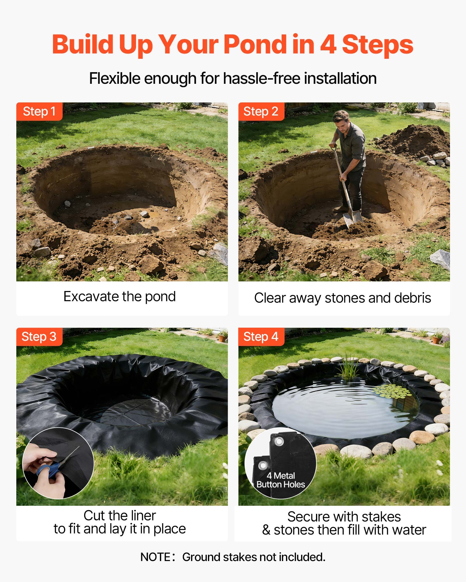 VEVOR 25 x 30 ft Pond Liner, 14 Mil Thickness, 3-Layer Reinforced PE ...