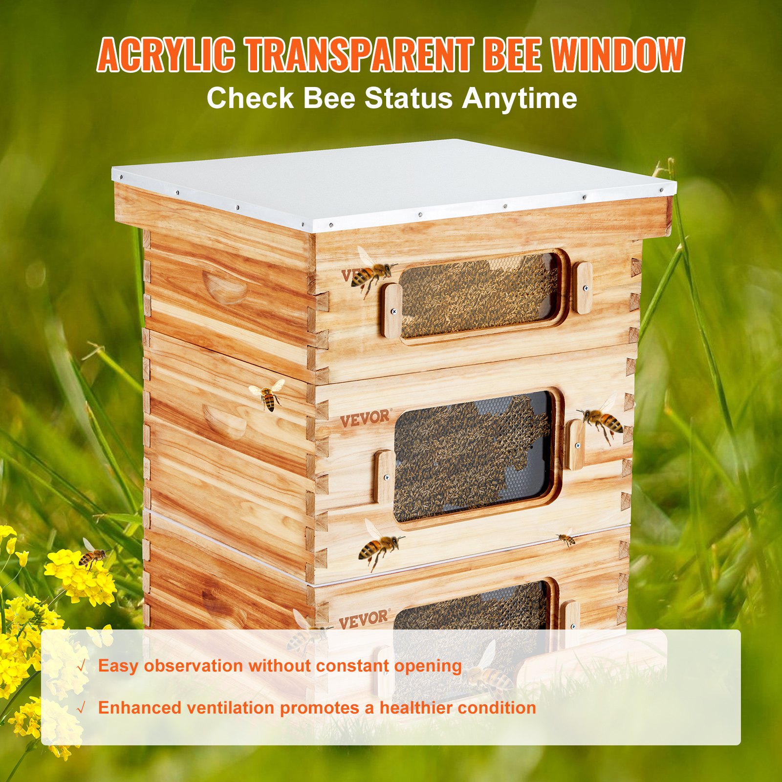 VEVOR Bee Hive 30 Frame Bee Hives Starter Kit, Beeswax Coated Fir Wood ...
