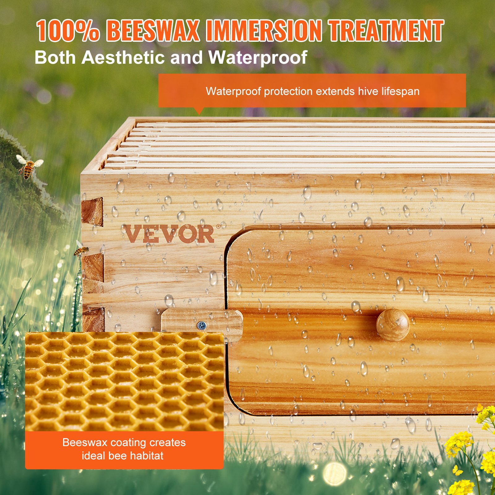 VEVOR Bee Hive Medium Box Starter Kit, 100% Beeswax Coated Natural ...