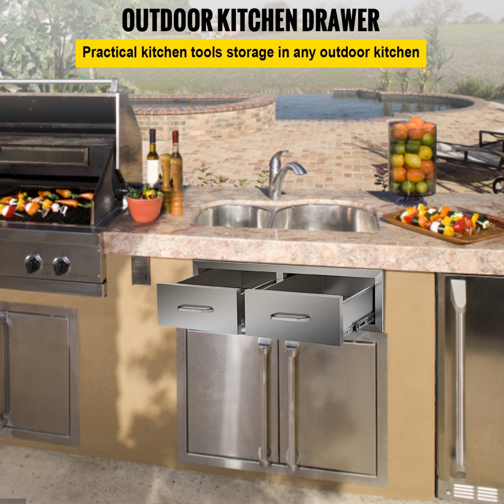 VEVOR Outdoor Kitchen Drawers 30" W x 10" H x 20" D, Horizontal Double ...