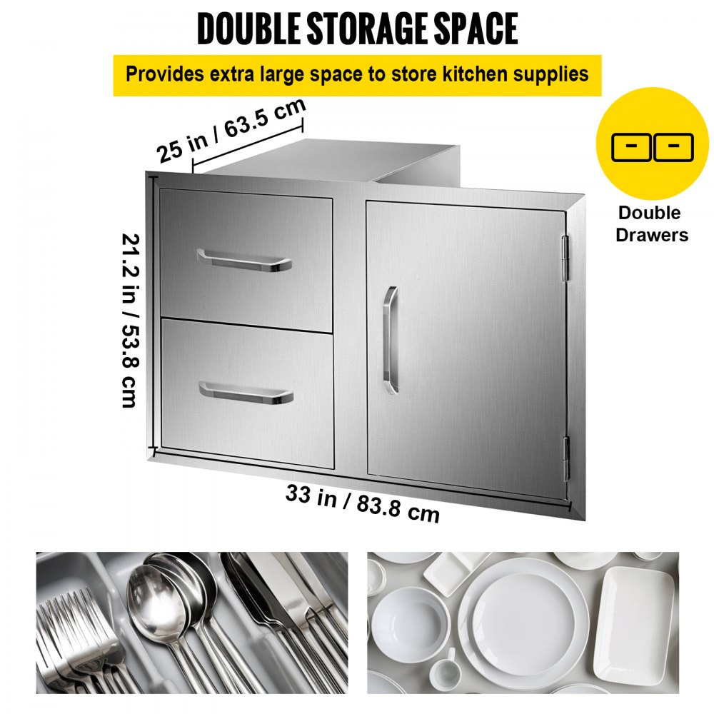 VEVOR Outdoor Kitchen Door Drawer Combo 35.4" W x 23.6" H x 24.4''D ...
