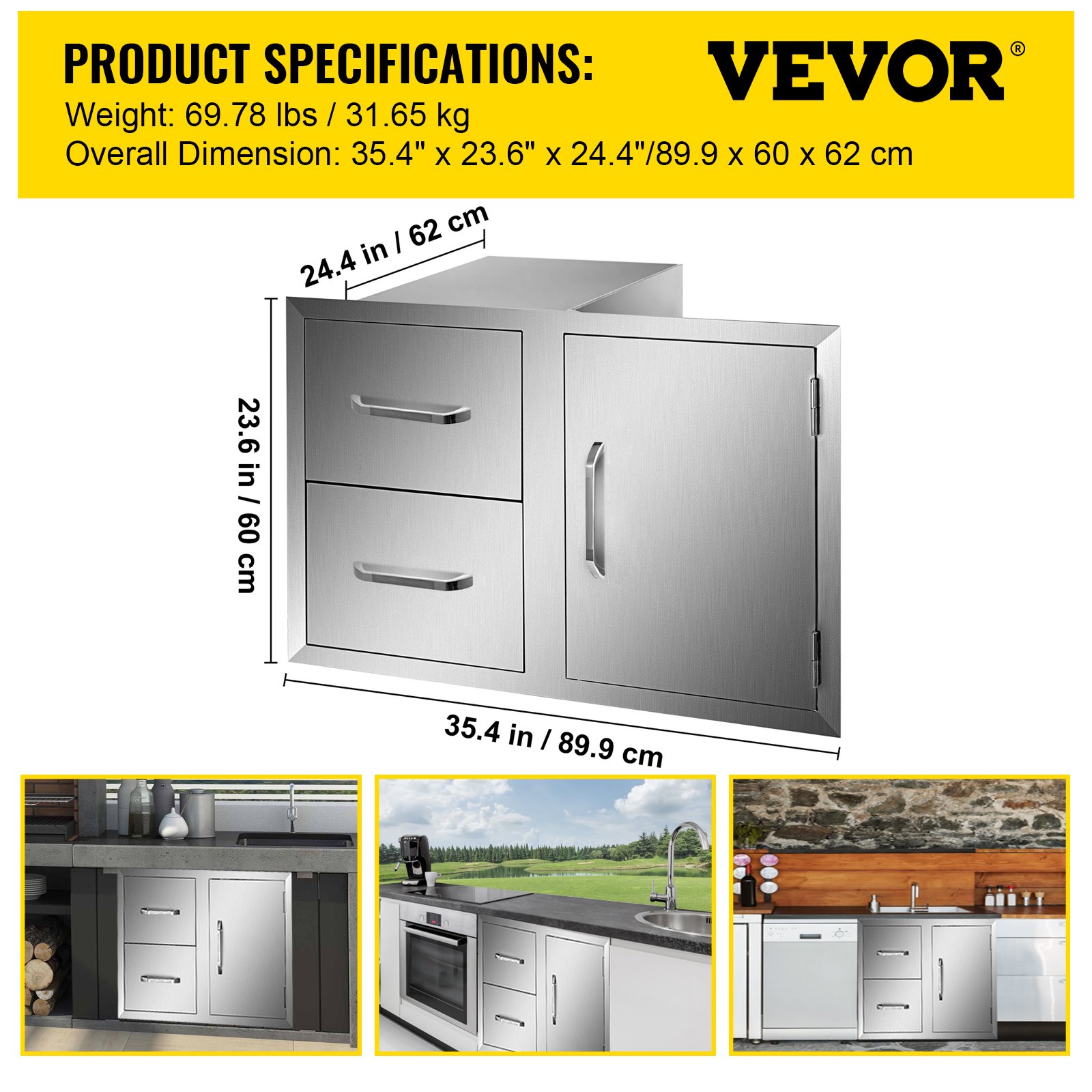 VEVOR Outdoor Kitchen Door Drawer Combo 35.4" W x 23.6" H x 24.4''D ...