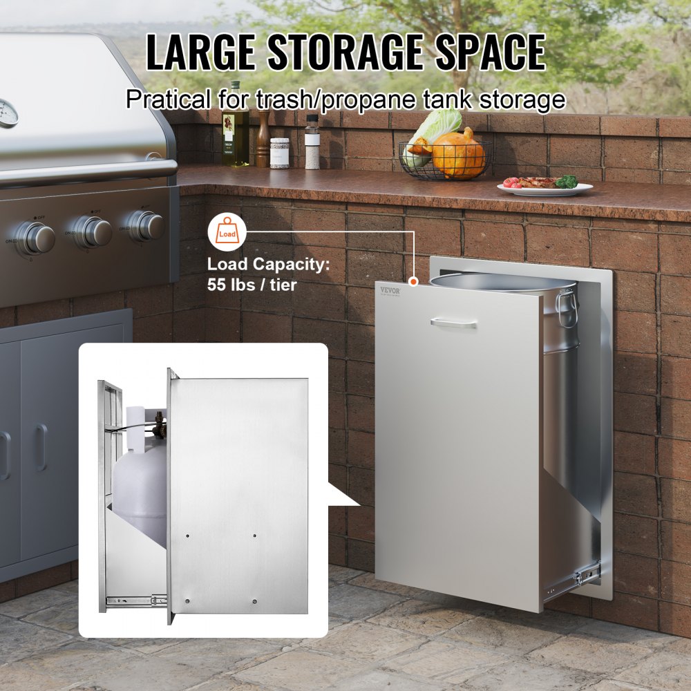 VEVOR Outdoor Kitchen Trash Drawer 19.7W x 26.5H Inch with Trash Bag ...