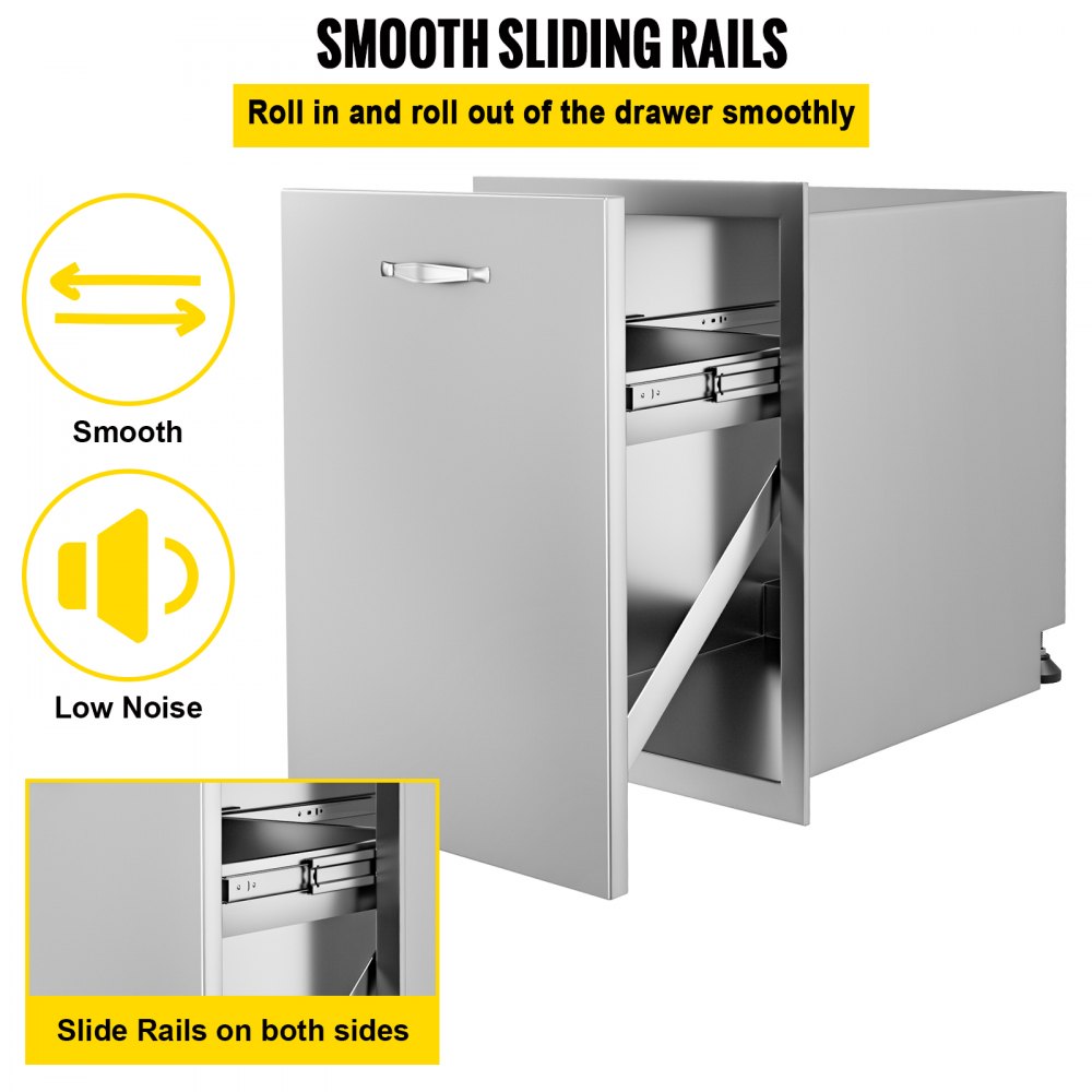 VEVOR Pull Out Trash Drawer 17.7x22.8 Inch Raised Style Trash Bin with ...