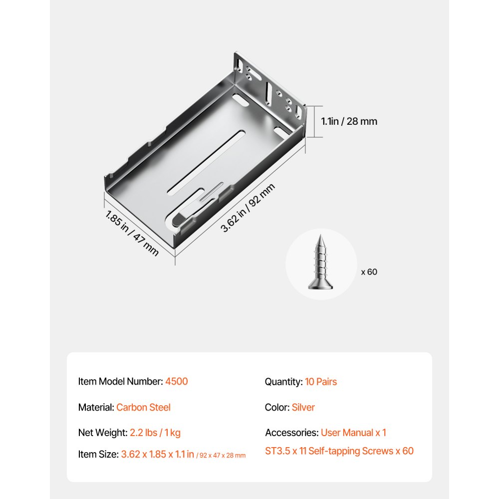 VEVOR Drawer Slide Brackets – 10 Pairs Heavy Duty, 100 LBS