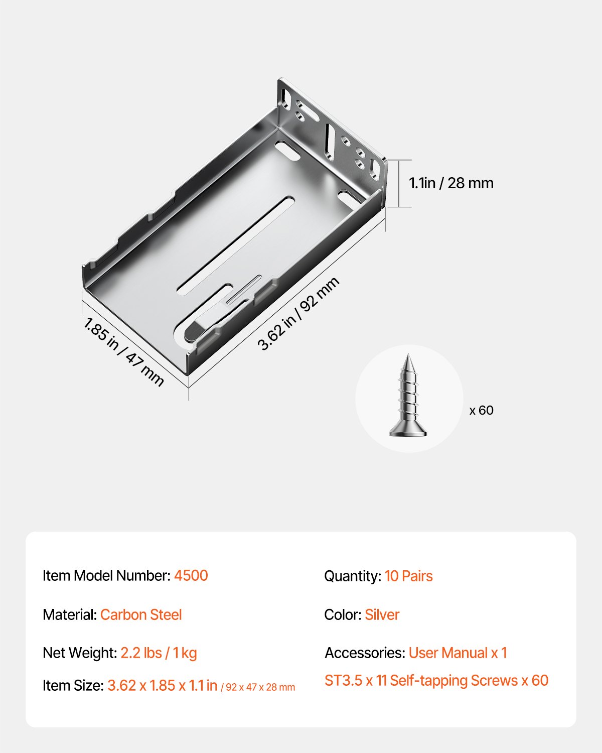 VEVOR Drawer Slide Brackets – 10 Pairs Heavy Duty, 100 LBS