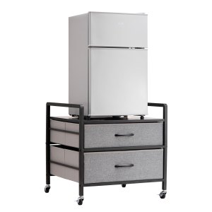 Mini Fridge Stand with Storage 176 lbs Gray Mini Fridge Table 2 Drawers ...