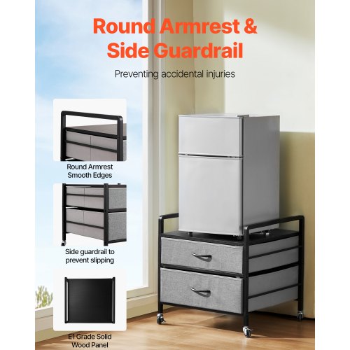 Mini Fridge Stand with Storage 176 lbs Gray Mini Fridge Table 2 Drawers ...