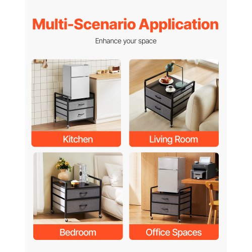 Mini Fridge Stand with Storage 176 lbs Gray Mini Fridge Table 2 Drawers ...
