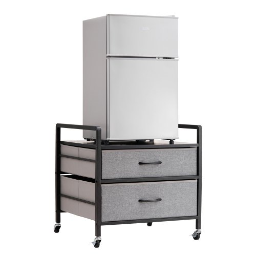 Mini Fridge Stand with Storage 176 lbs Gray Mini Fridge Table 2 Drawers ...