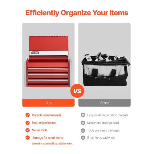 Tool Box 8.6-inch Portable Metal Tool Box 3 Drawers Tool Organizer Red ...