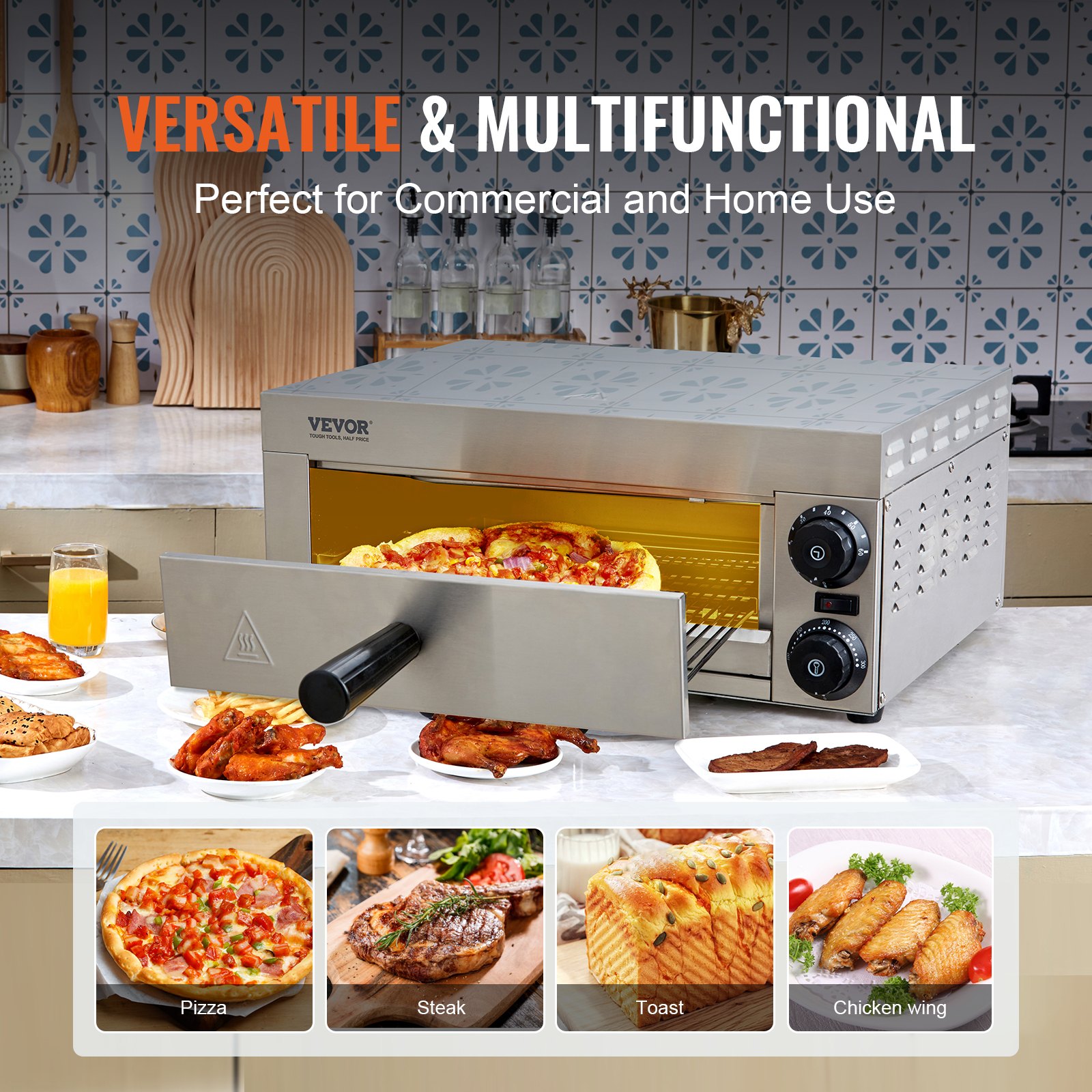 VEVOR Electric Countertop Pizza Oven 12-inch, 1500W Commercial Pizza ...