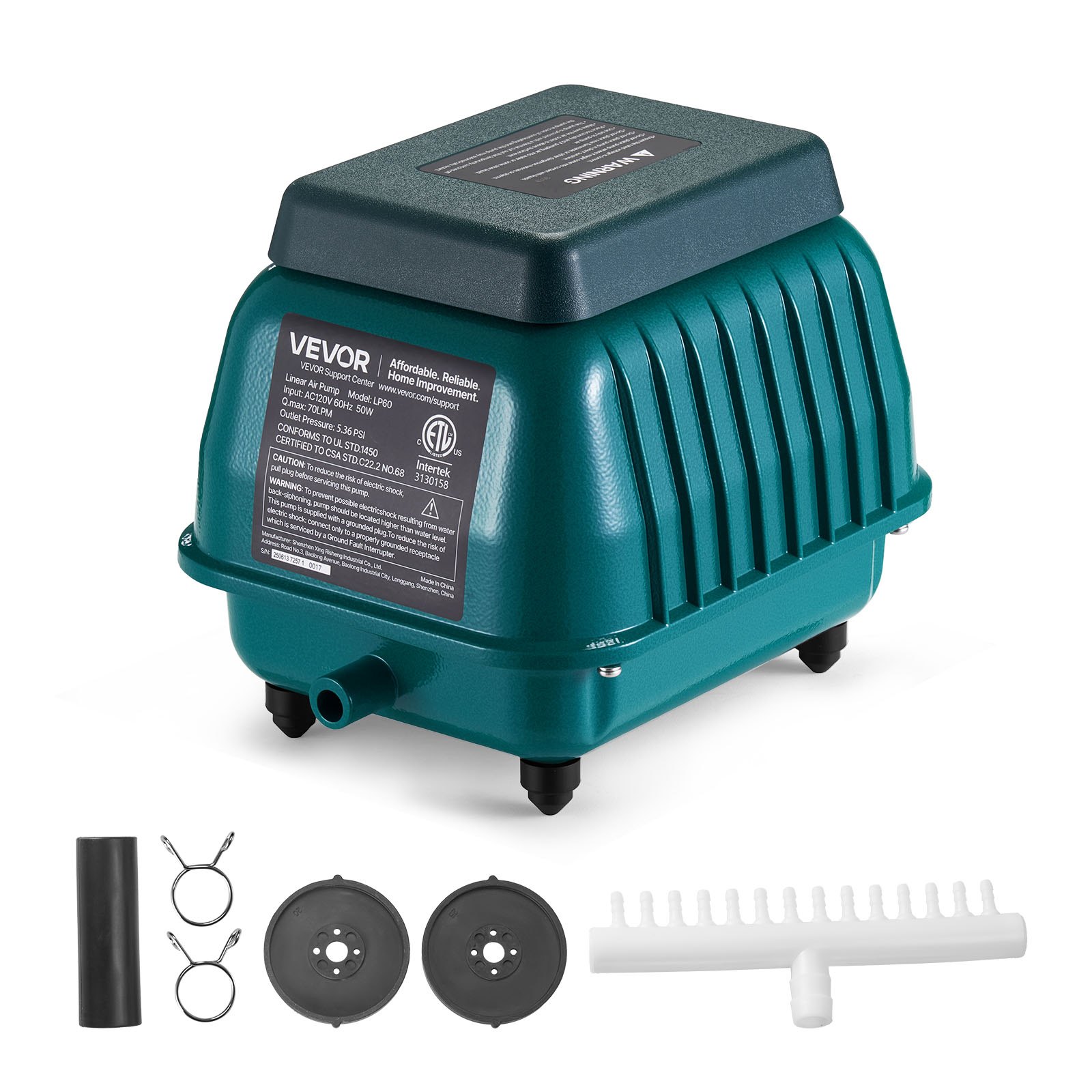 VEVOR Linear Air Pump, 1110 GPH Air Flow, Septic Aerator Pump, Aeration ...