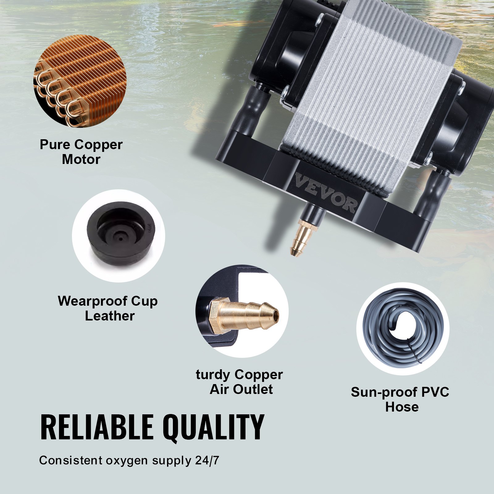 VEVOR Pond Aeration Kit, 4 Outlets Pond Aerator for up to 2000 Gallons, 10 W All-in-One Pond Air ...