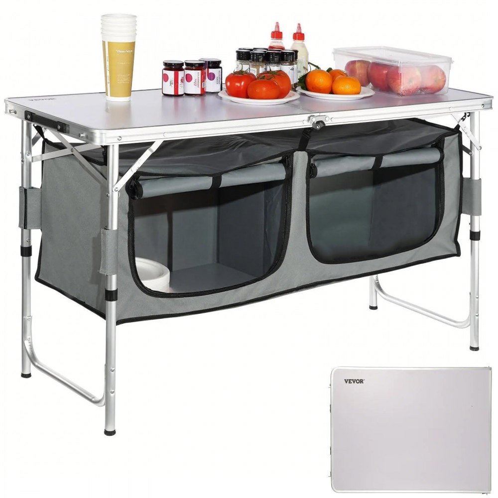 VEVOR Camping Kitchen Table, Quick set-up Folding Camping Table with A ...