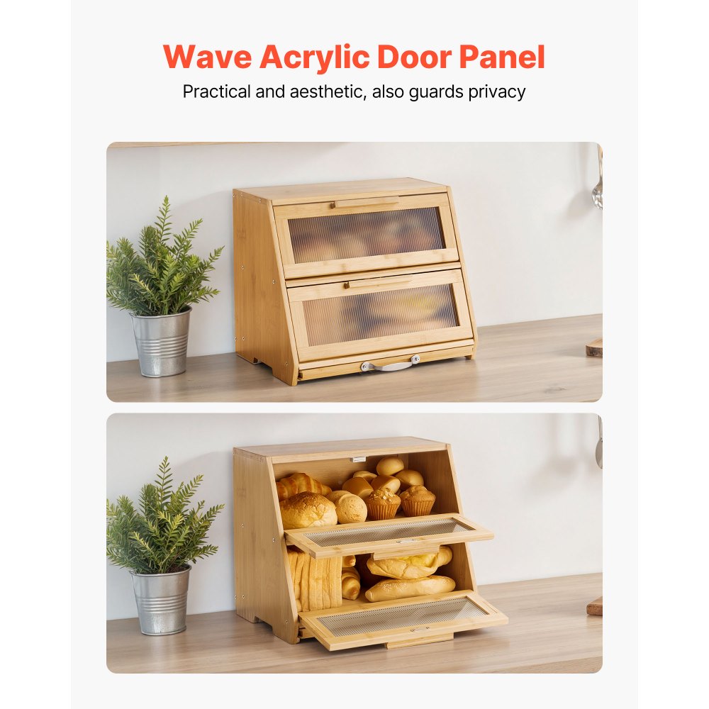 VEVOR Wooden Bread Box – Double-Layer Bamboo Storage