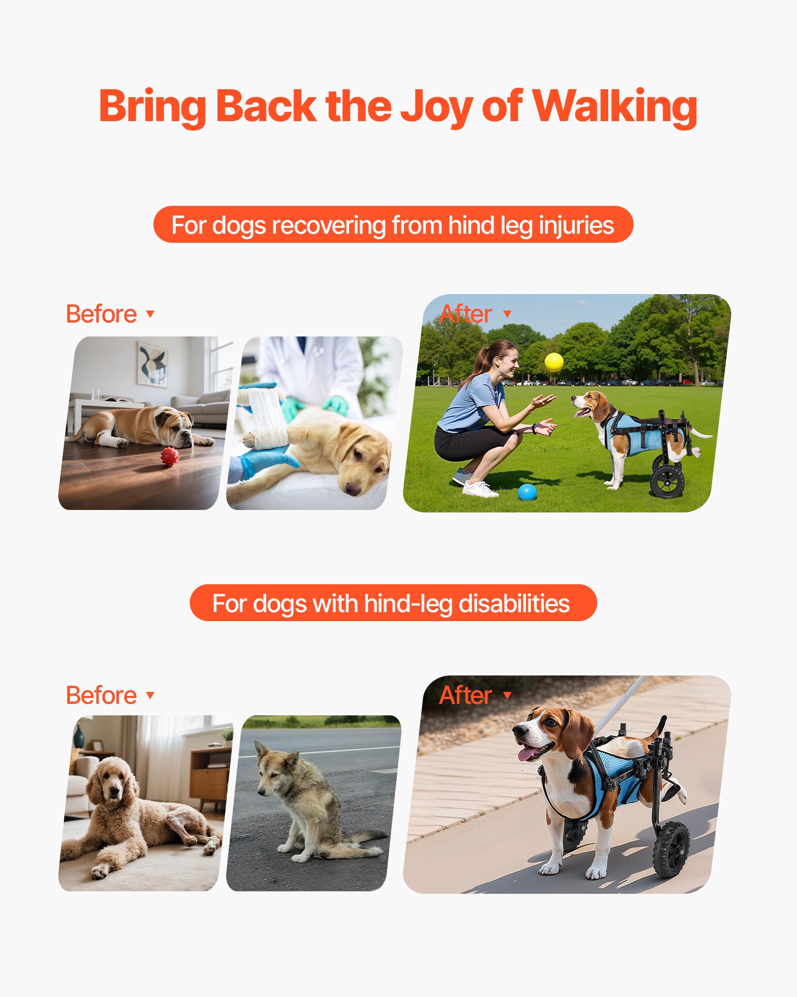 VEVOR Dog Wheelchair for Back Legs, Adjustable 2 Wheels Pet Wheelchair ...