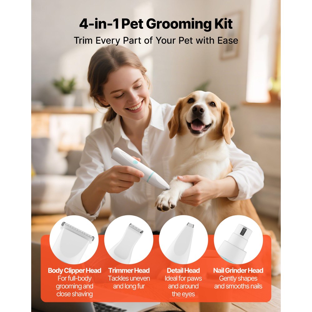 VEVOR Dog Clippers for Grooming, 4 in 1 Dog Grooming Kit, Low Noise ...