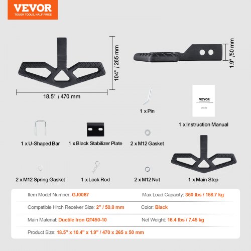 VEVOR Hitch Step for 2 Inch Receiver, Universal Rear Bumper Guard ...