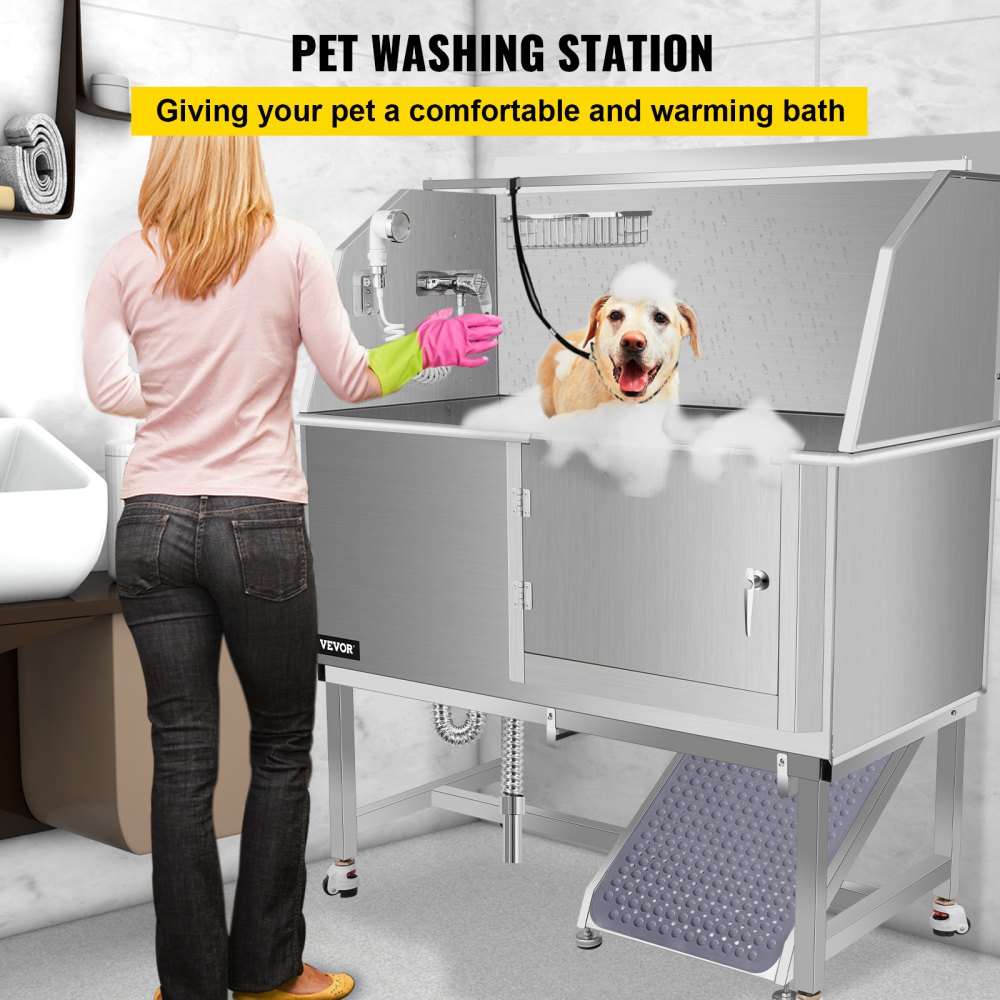 VEVOR Dog Grooming Tub, 50" R Pet Wash Station, Professional Stainless ...