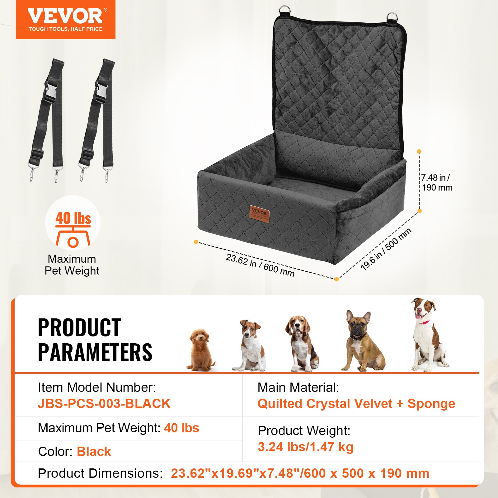 VEVOR Dog Booster Car Seat Pet Car Seat for Small Medium Dog up to 40 ...