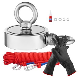 1000 LBS Strong Fishing Magnet Kit Double-Sided Pull Force and Rope ...