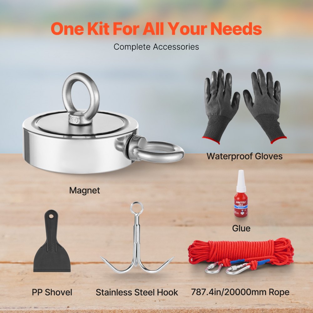 1700 LBS Strong Fishing Magnet Kit Double Sided Pull Force and Rope ...
