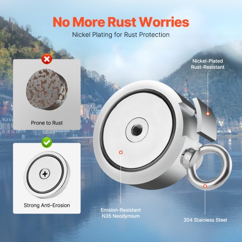 1400 LBS Strong Fishing Magnet Kit Double Sided Pull Force and Rope ...