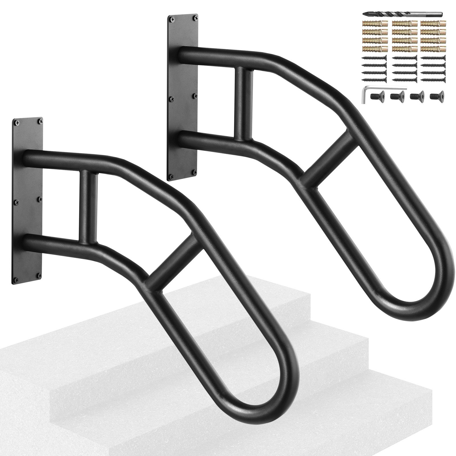 VEVOR 2 PCS Handrails for Outdoor Steps 29" Wall Mount Railings for 1-3 ...