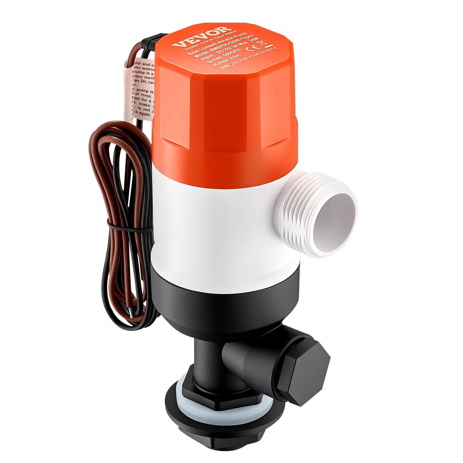 VEVOR Livewell Pump for Boat, 12V 32 L/min(500 GPH) Straight Livewell ...