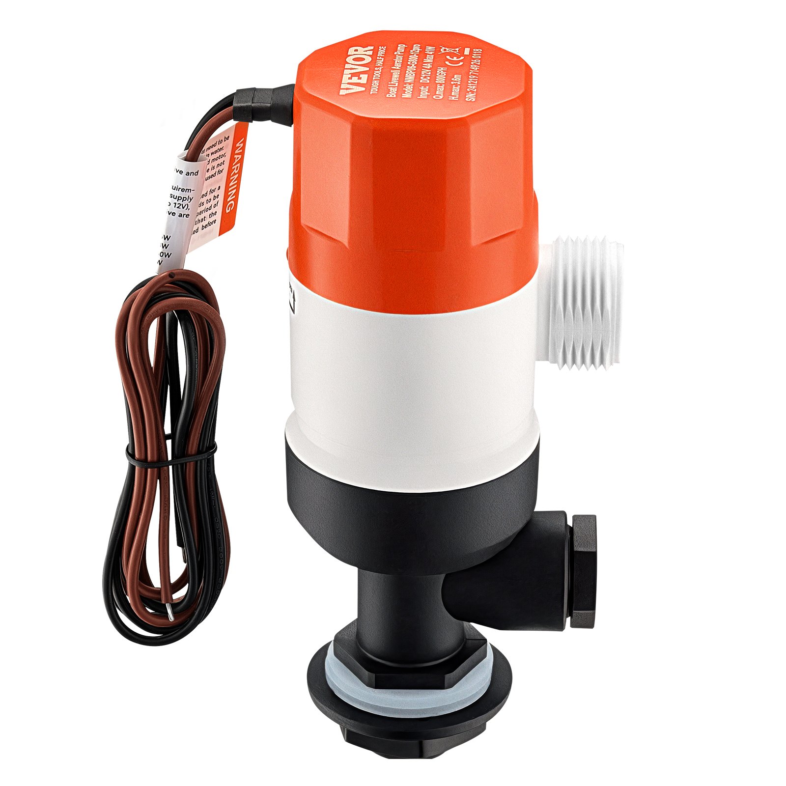 VEVOR Livewell Pump for Boat, 12V 50 L/min(800 GPH) Straight Livewell ...